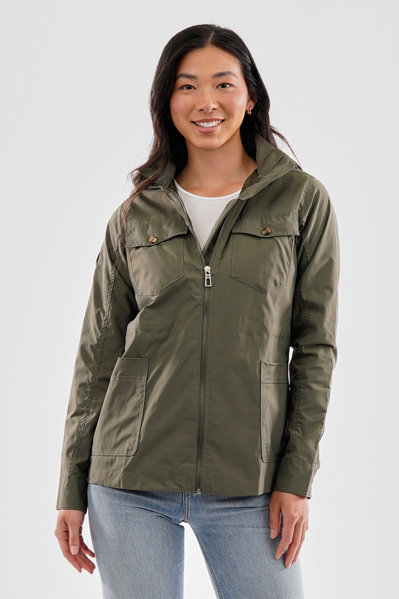 Coated Microfibre Zip Up Lightweight Jacket - Olive