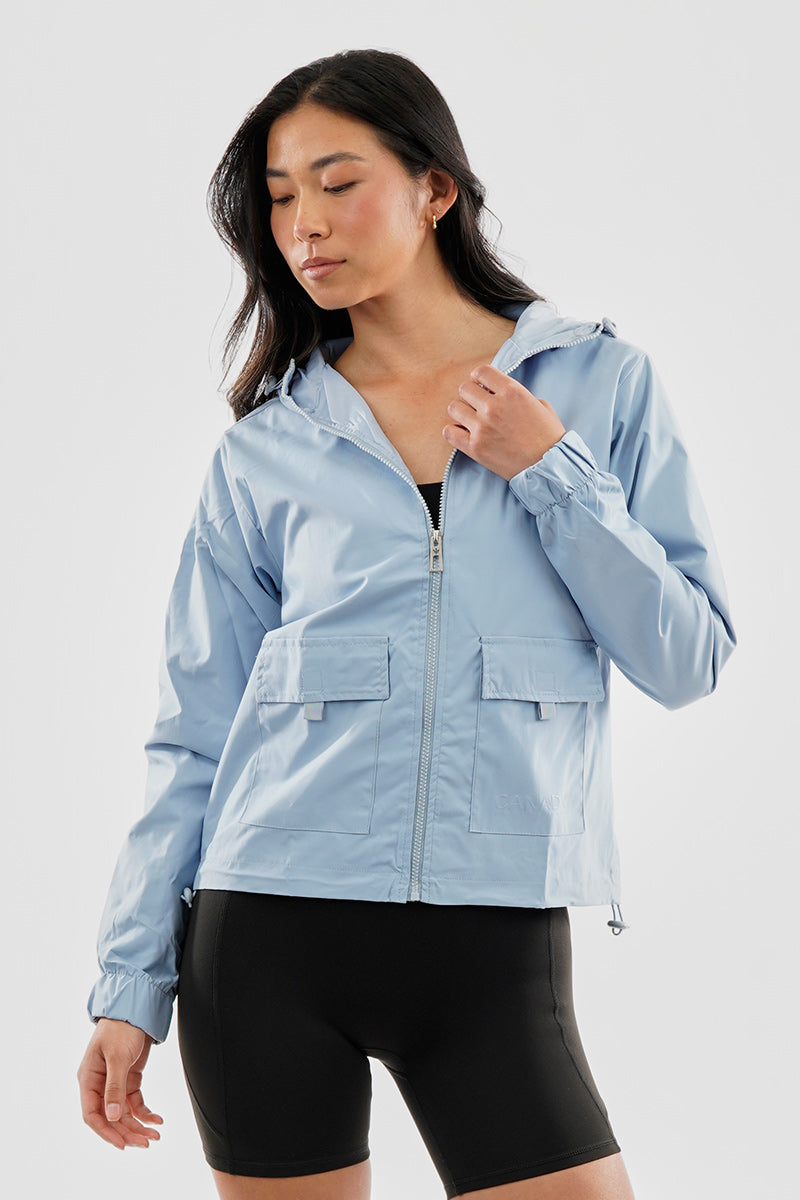 Cropped Coated Microfibre Lightweight Jacket - Blue