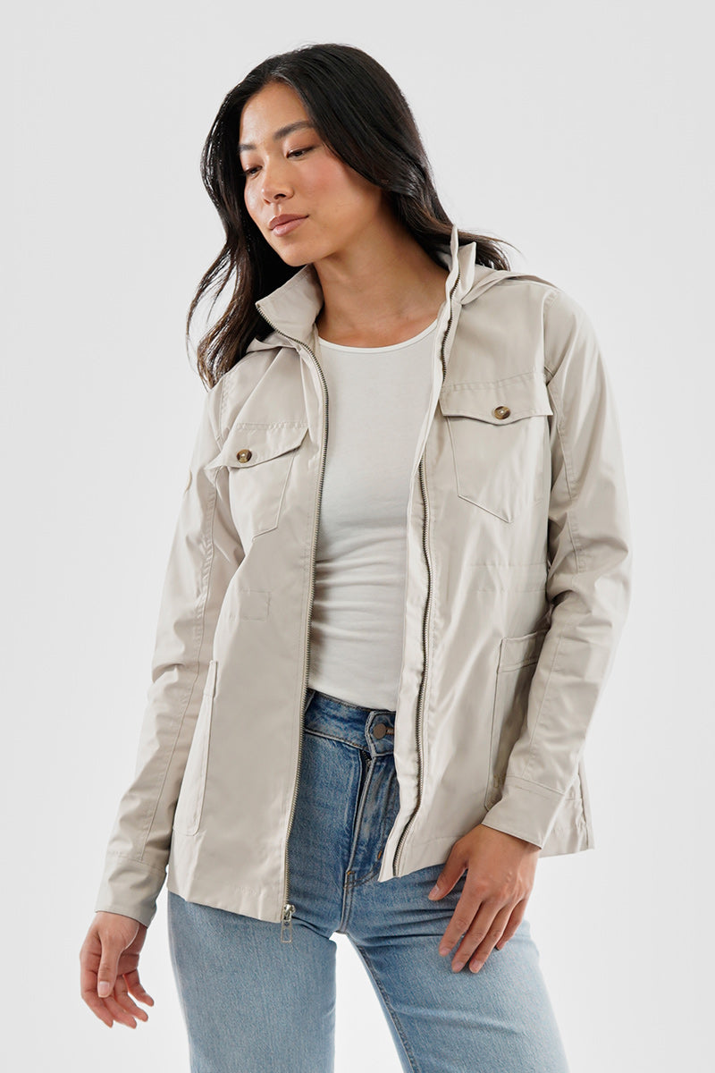 Coated Microfibre Zip Up Lightweight Jacket - Cream
