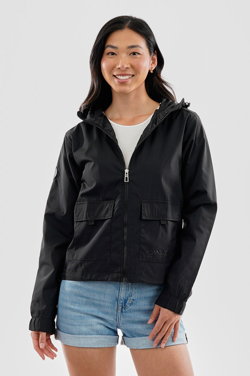 Cropped Coated Microfibre Lightweight Jacket - Black